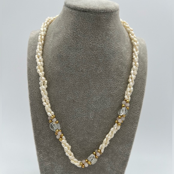 Jewelry | Vintage Rice Pearl Gold Tone Beads Torsade Necklace | Poshmark